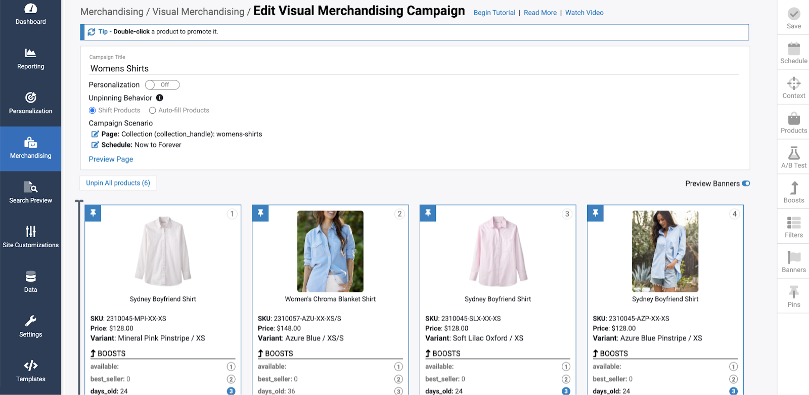Enhanced Pinning – Searchspring Help Desk